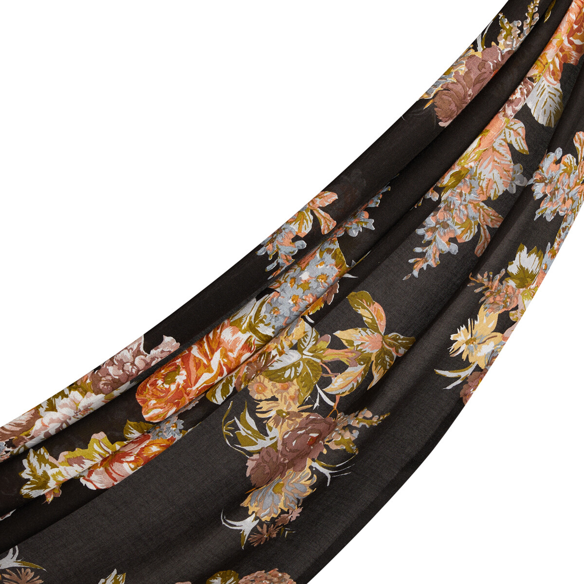 Black Musk Rose Patterned Modal Cotton Scarf |İpekevi