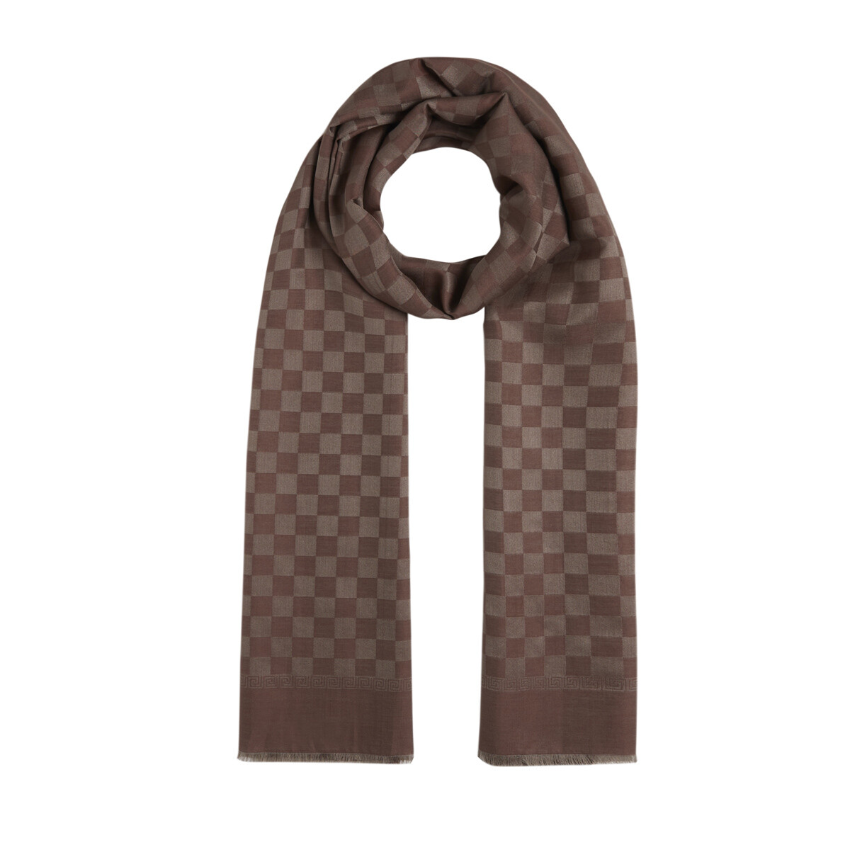 Brown Checkered Cotton Silk Scarf | Ipekevi