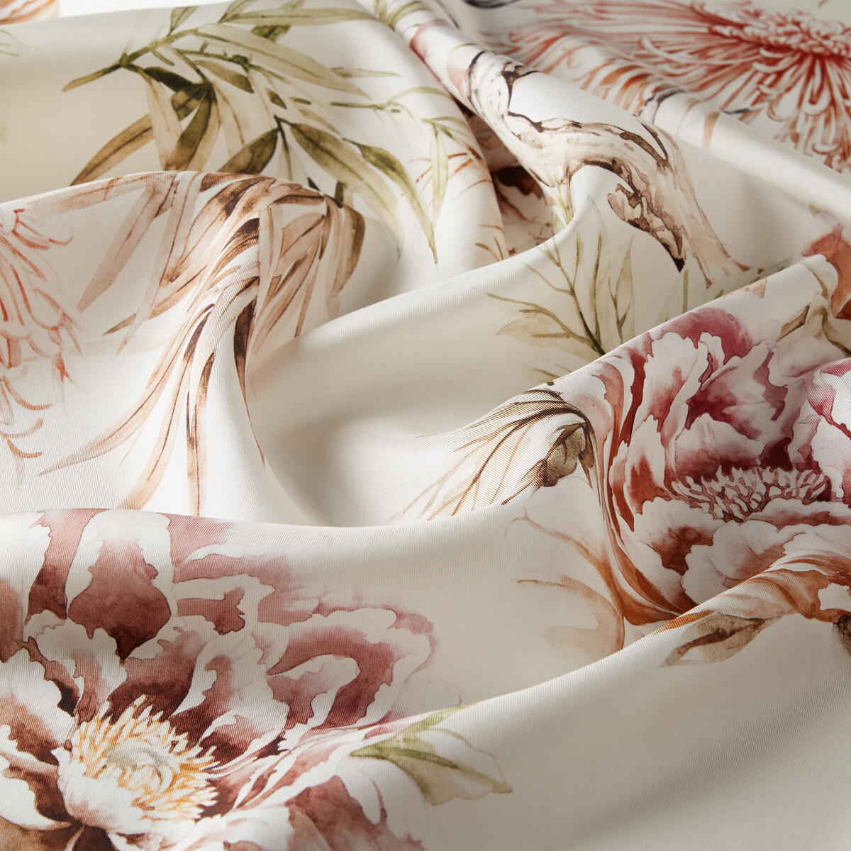 Cream Fuji Print Silk Twill Scarf | Ipekevi