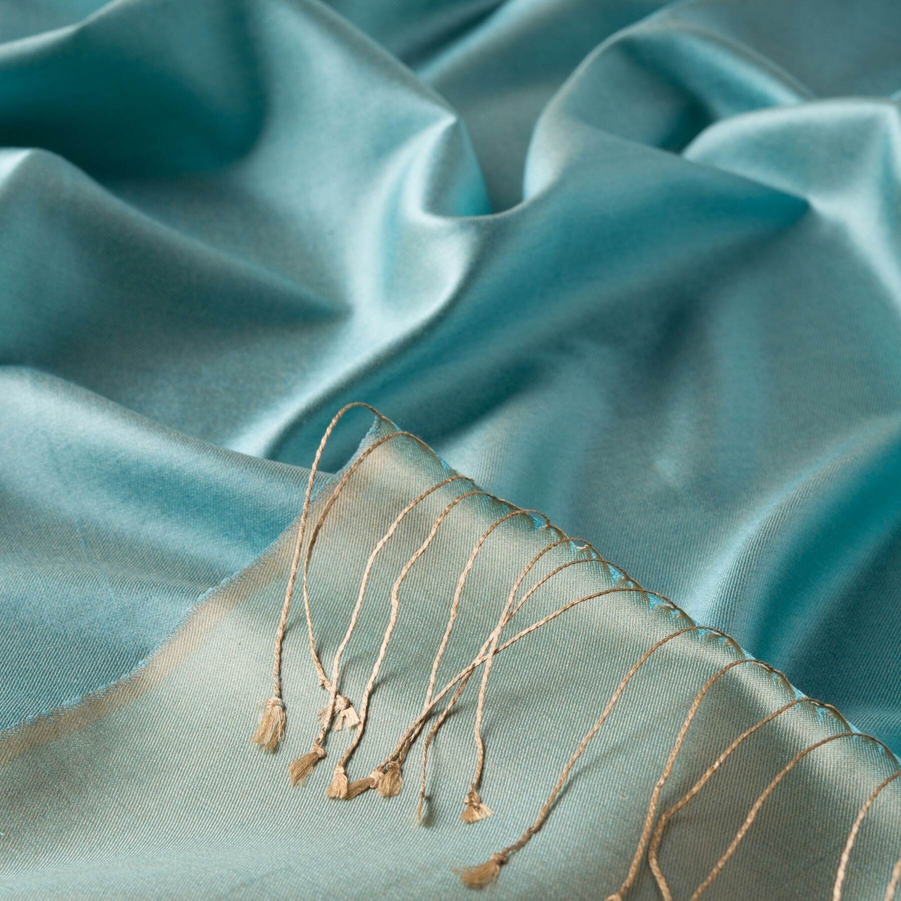 Cyan Reversible Silk Neck Scarf | Ipekevi