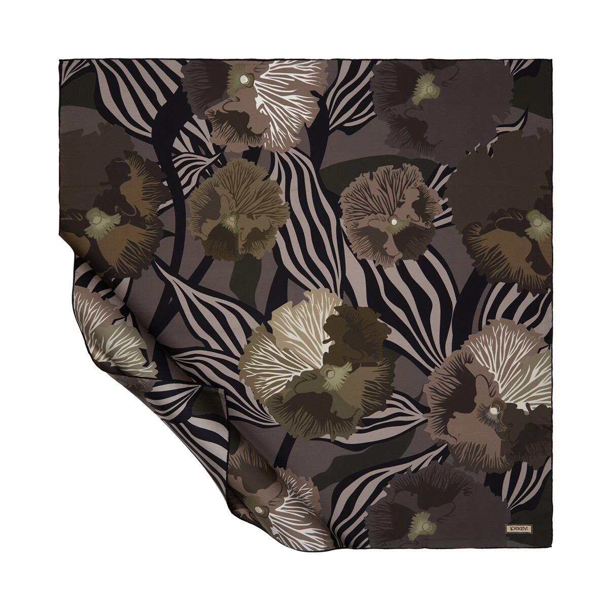 Green Mink Violet Patterned Twill Silk Scarf| Ipekevi