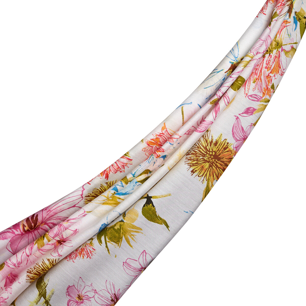 White Blue Spring Wonderland Print Modal Silk Scarf | Ipekevi